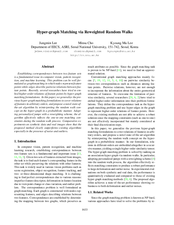 (PDF) Hyper-graph matching via reweighted random walks