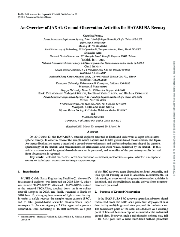 (PDF) An Overview of JAXA's Ground-Observation Activities for HAYABUSA Reentry