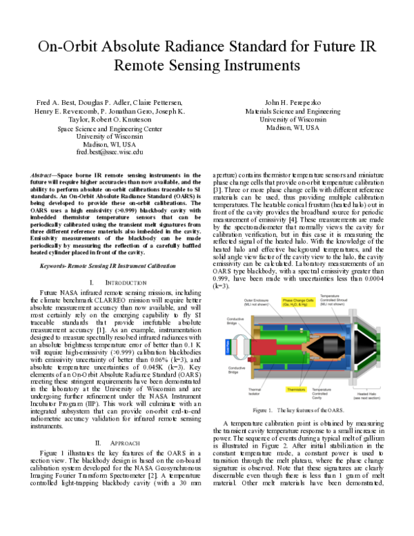 Pdf On Orbit Absolute Radiance Standard For Ir Sensors