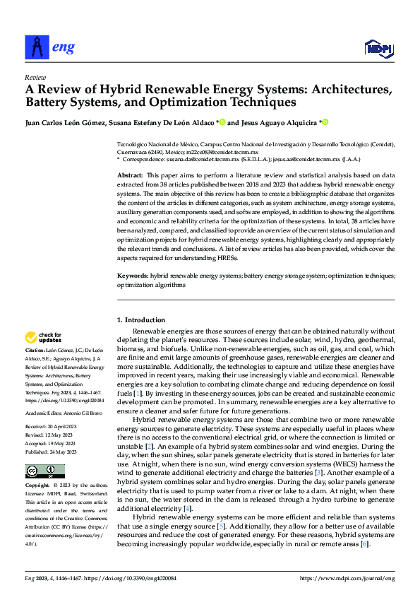 Pdf A Review Of Hybrid Renewable Energy Systems Architectures