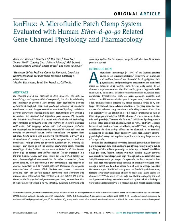 (PDF) IonFlux: A Microfluidic Patch Clamp System Evaluated with Human Ether-à-go-go Related Gene ...