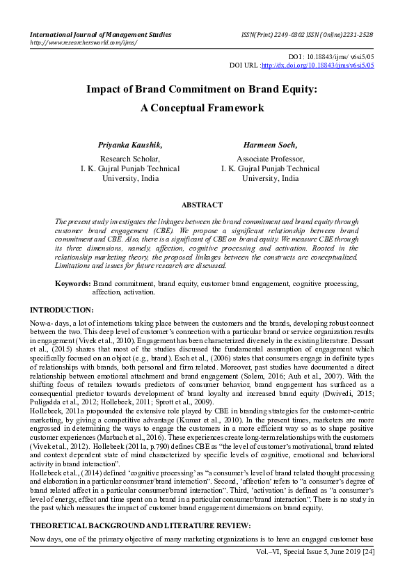 (PDF) Impact of Brand Commitment on Brand Equity: A Conceptual Framework