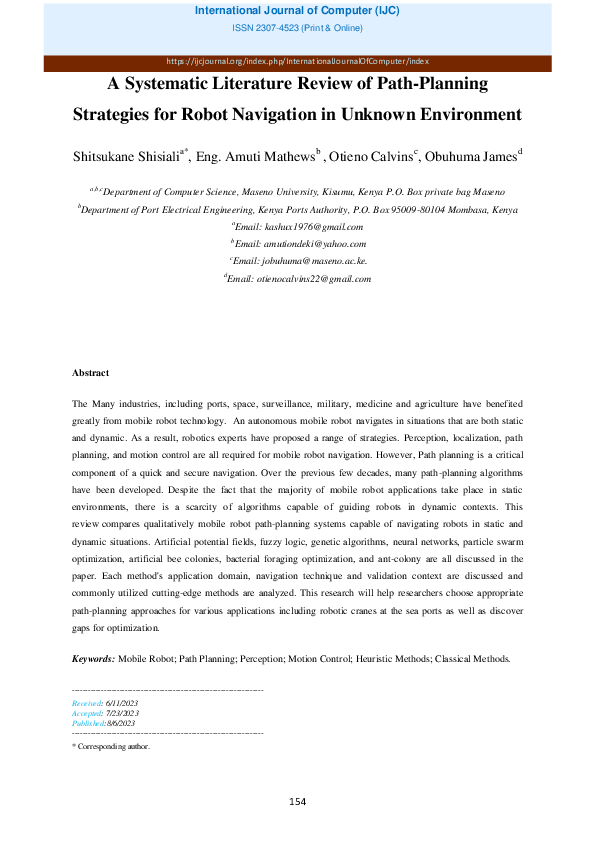 (PDF) A Systematic Literature Review of Path-Planning Strategies for Robot Navigation in Unknown ...
