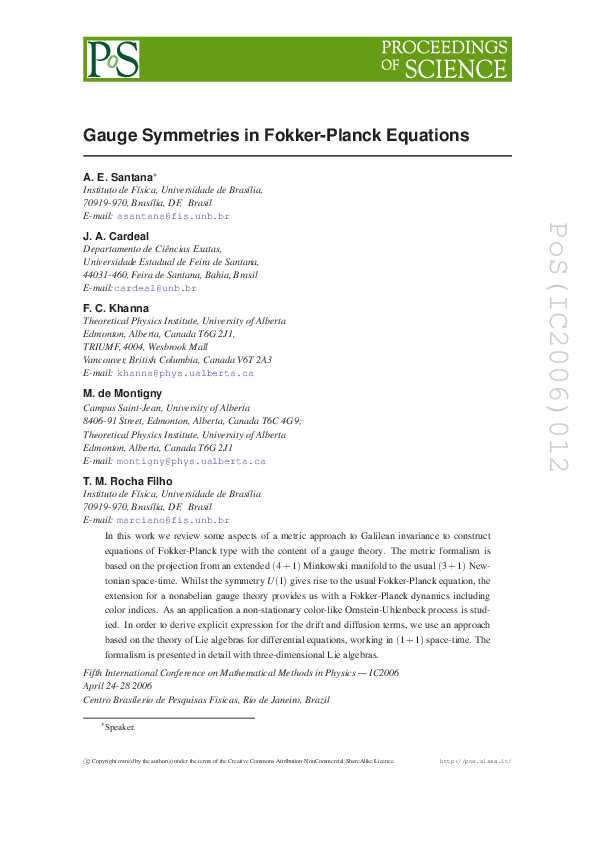 Pdf Gauge Symmetries In Fokker Planck Equations
