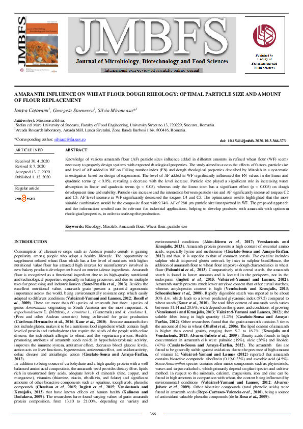 (PDF) Amaranth Influence on Wheat Flour Dough Rheology: Optimal ...