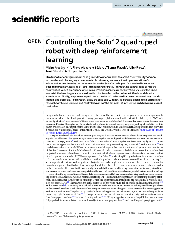 (PDF) Controlling the Solo12 quadruped robot with deep reinforcement learning