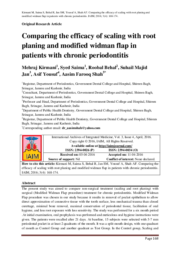 (PDF) Comparing the efficacy of scaling with root planing and modified ...
