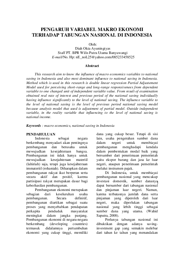 (PDF) Pengaruh Variabel Makro Ekonomi Terhadap Tabungan Nasional DI Indonesia
