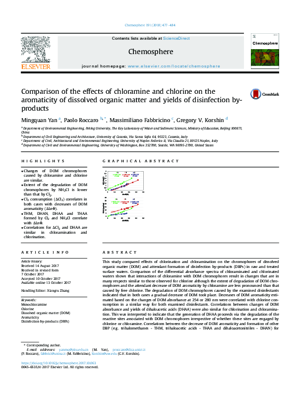 (PDF) Comparison of the effects of chloramine and chlorine on the ...