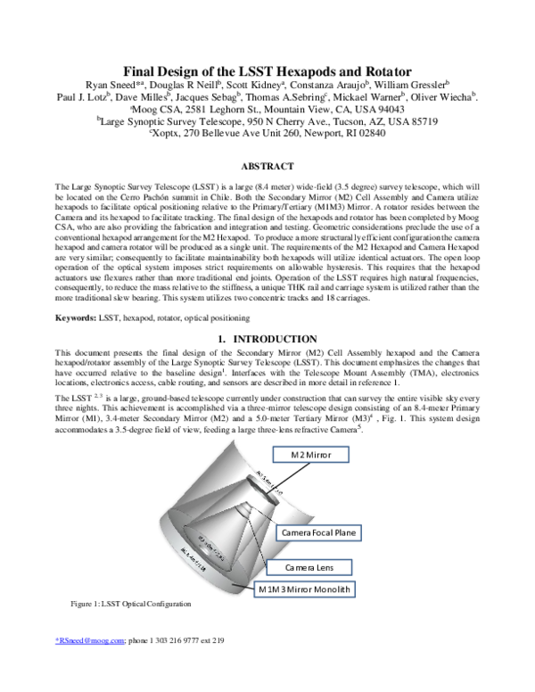(PDF) Final design of the LSST hexapods and rotator