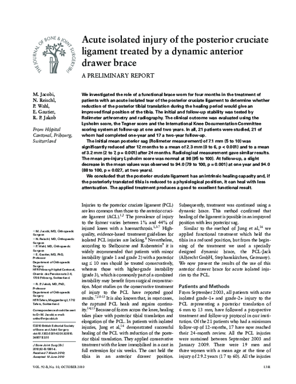 (PDF) Acute isolated injury of the posterior cruciate ligament treated ...
