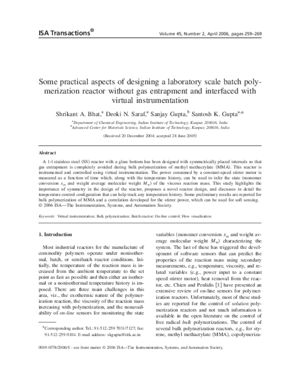 (PDF) Some practical aspects of designing a laboratory scale batch ...
