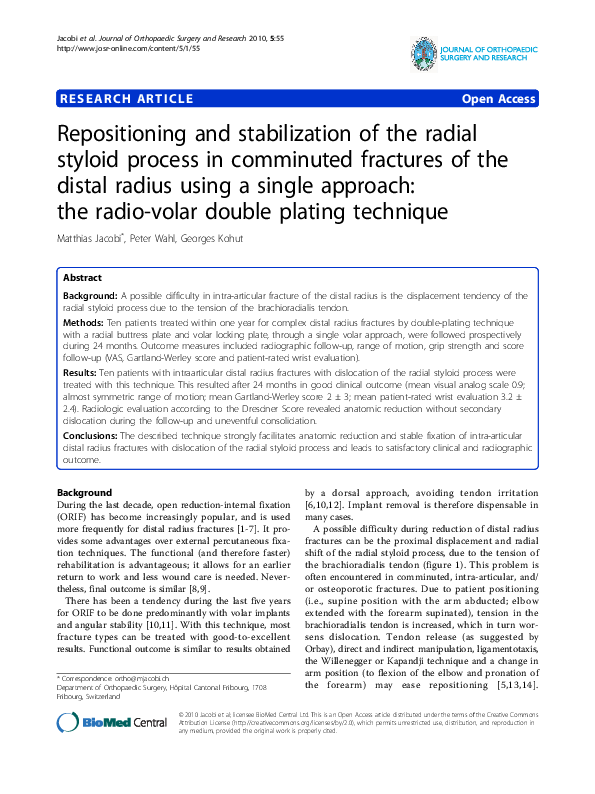 (PDF) Repositioning and stabilization of the radial styloid process in ...