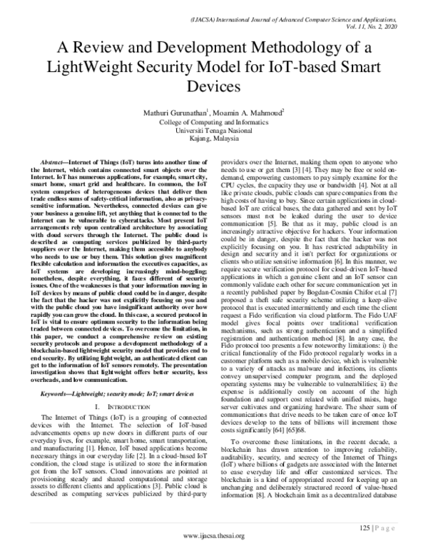 Pdf A Review And Development Methodology Of A Lightweight Security Model For Iot Based Smart