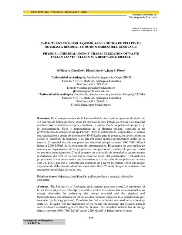 (PDF) Caracterización Física-Química-Energética De Pellets De Hojarasca Residual Como ...