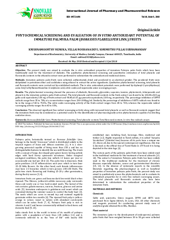 (PDF) PHYTOCHEMICAL SCREENING AND EVALUATION OF IN VITRO ANTIOXIDANT POTENTIAL OF IMMATURE ...