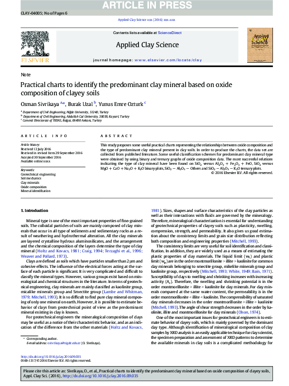 (PDF) Practical charts to identify the predominant clay mineral based ...