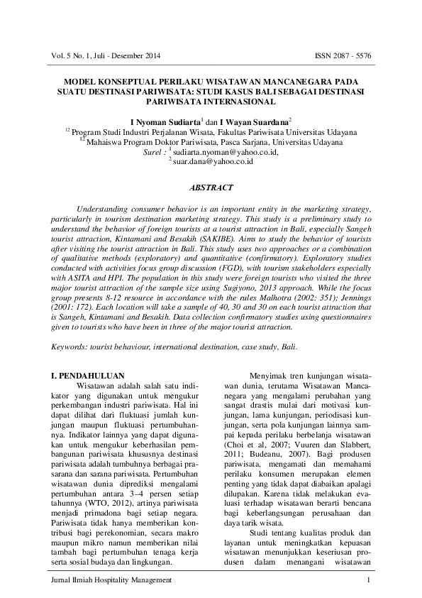 (PDF) Model Konseptual Perilaku Wisatawan Mancanegara Pada Suatu Destinasi Pariwisata: Studi ...
