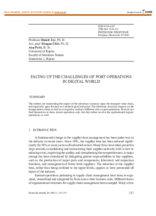 (PDF) Facing up the challenges of port operations in digital world