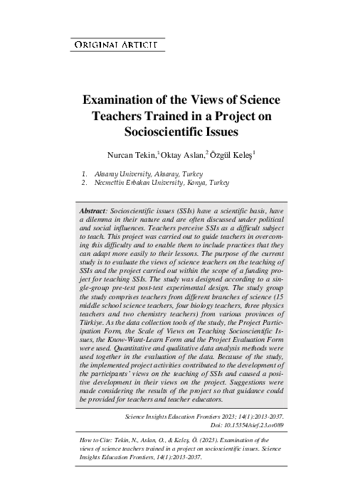 (PDF) Examination of the Views of Science Teachers Trained in a Project ...