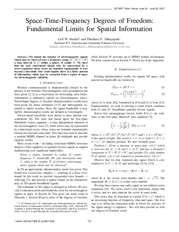 (PDF) Space-Time-Frequency Degrees of Freedom: Fundamental Limits for Spatial Information