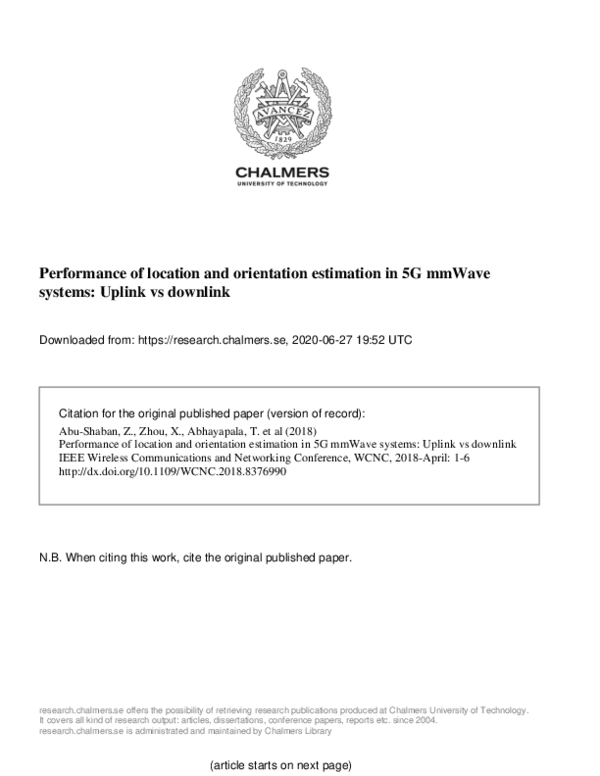 (PDF) Performance of location and orientation estimation in 5G mmWave systems: Uplink vs downlink