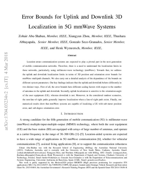(PDF) Error Bounds for Uplink and Downlink 3D Localization in 5G ...