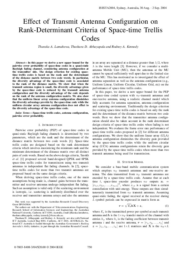Pdf Effect Of Transmit Antenna Configuration On Rank Determinant Criteria Of Space Time
