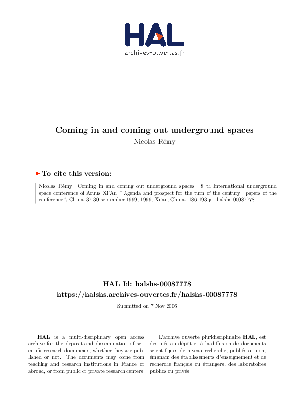 (PDF) Coming in and coming out underground spaces