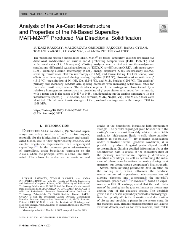 (PDF) Systematic Phase-Field Study on Microstructure Formation During Brazing of Mar-M247 with a ...