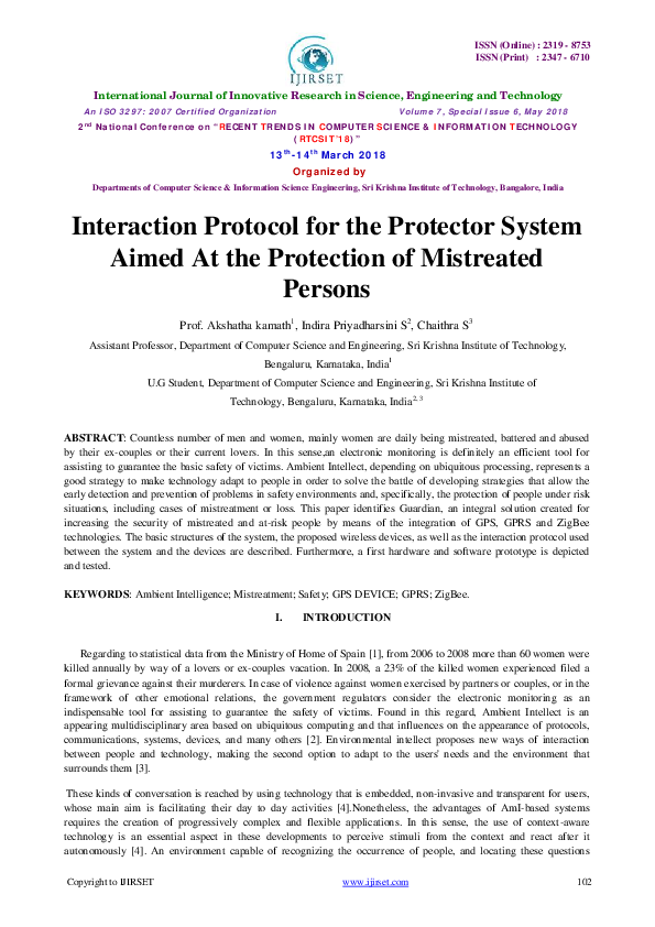 (PDF) Interaction Protocol for the Protector System Aimed At the Protection of Mistreated Persons