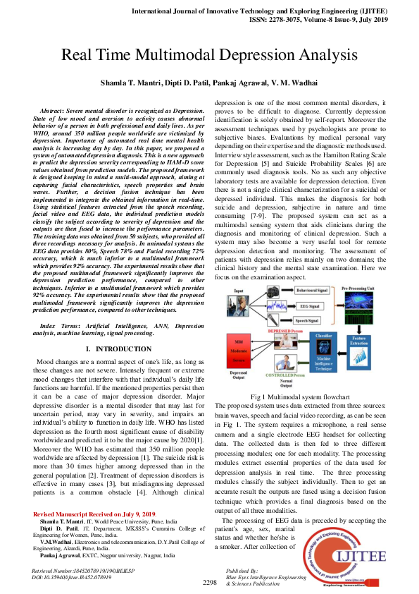 Pdf Real Time Multimodal Depression Analysis