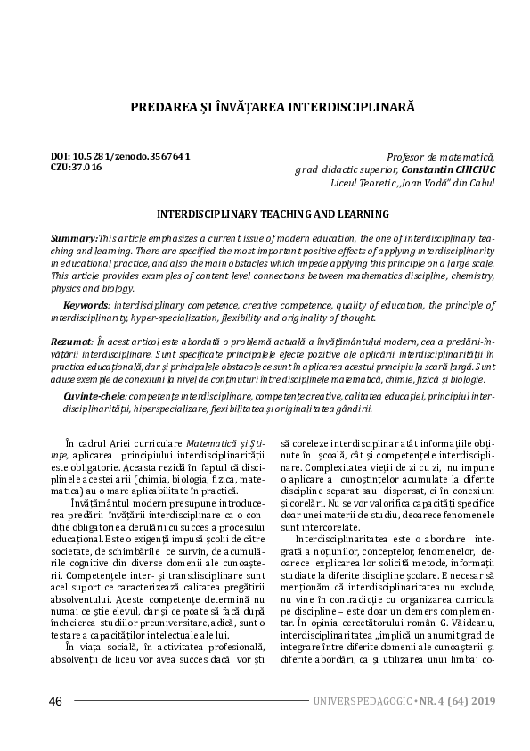 (PDF) Interdisciplinary teaching and learning