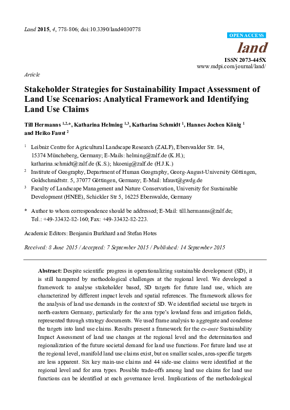 (PDF) Stakeholder Strategies for Sustainability Impact Assessment of ...