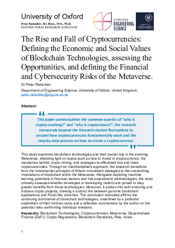 (DOC) The Rise and Fall of Cryptocurrencies: Defining the Economic and ...