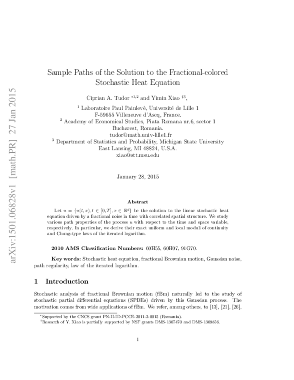 Pdf Sample Paths Of The Solution To The Fractional Colored Stochastic Heat Equation