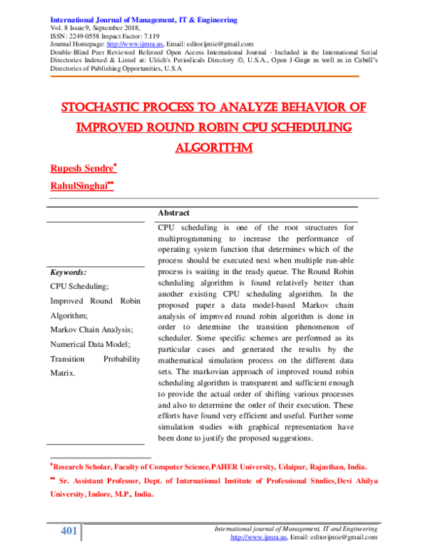 (PDF) Stochastic Process to Analyze Behavior of Improved Round Robin CPU Scheduling Algorithm