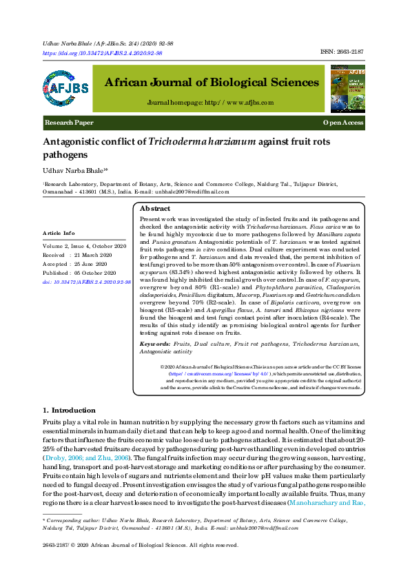(PDF) Antagonistic conflict of Trichoderma harzianum against fruit rots pathogens