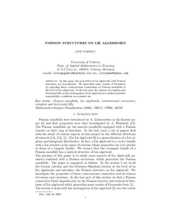 (PDF) Poisson structures on Lie Algebroids