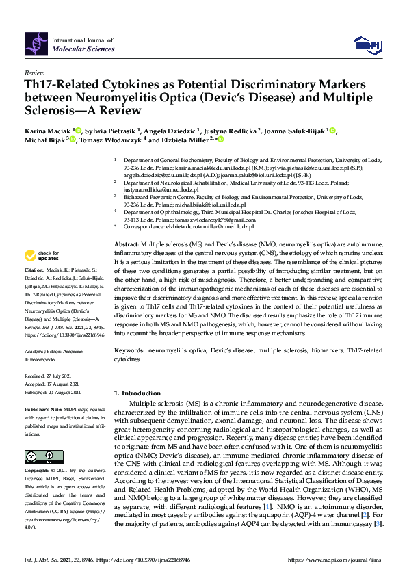 (PDF) Th17-Related Cytokines as Potential Discriminatory Markers between Neuromyelitis Optica ...