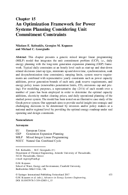 Pdf An Optimization Framework For Power Systems Planning Considering Unit Commitment Constraints