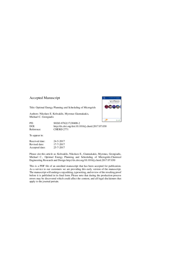 Pdf Optimal Energy Planning And Scheduling Of Microgrids