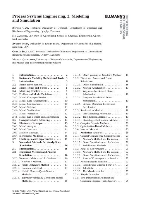 (PDF) Process Systems Engineering, 2. Modeling and Simulation