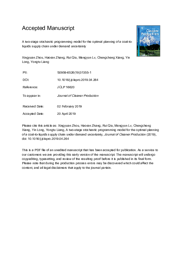 Pdf A Two Stage Stochastic Programming Model For The Optimal Design