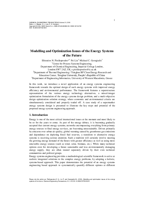 (PDF) Modelling and optimization issues of the energy systems of the future