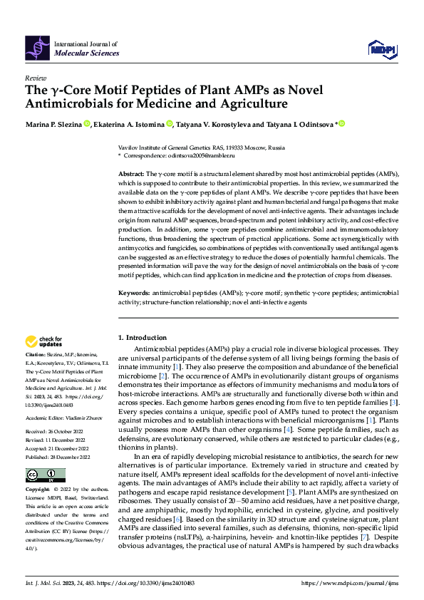 (PDF) The γ-Core Motif Peptides of Plant AMPs as Novel Antimicrobials ...