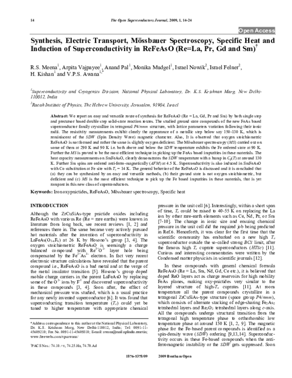 (PDF) Synthesis, Electric Transport, Mossbauer Spectroscopy, Specific ...