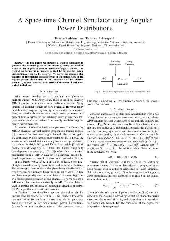 (PDF) Space-time Channel Simulator using Angular Power Distributions | Thushara Abhayapala ...