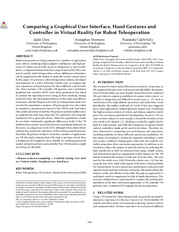(PDF) Comparing a Graphical User Interface, Hand Gestures and Controller in Virtual Reality for ...
