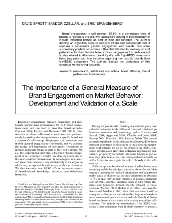 (PDF) The Importance of a General Measure of Brand Engagement on Market Behavior: Development ...